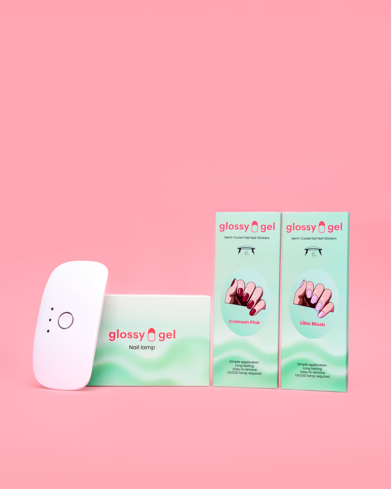 Glossy Gel Starter Kit BASIC - Naglalampi + Glossy Gel Límmiðar